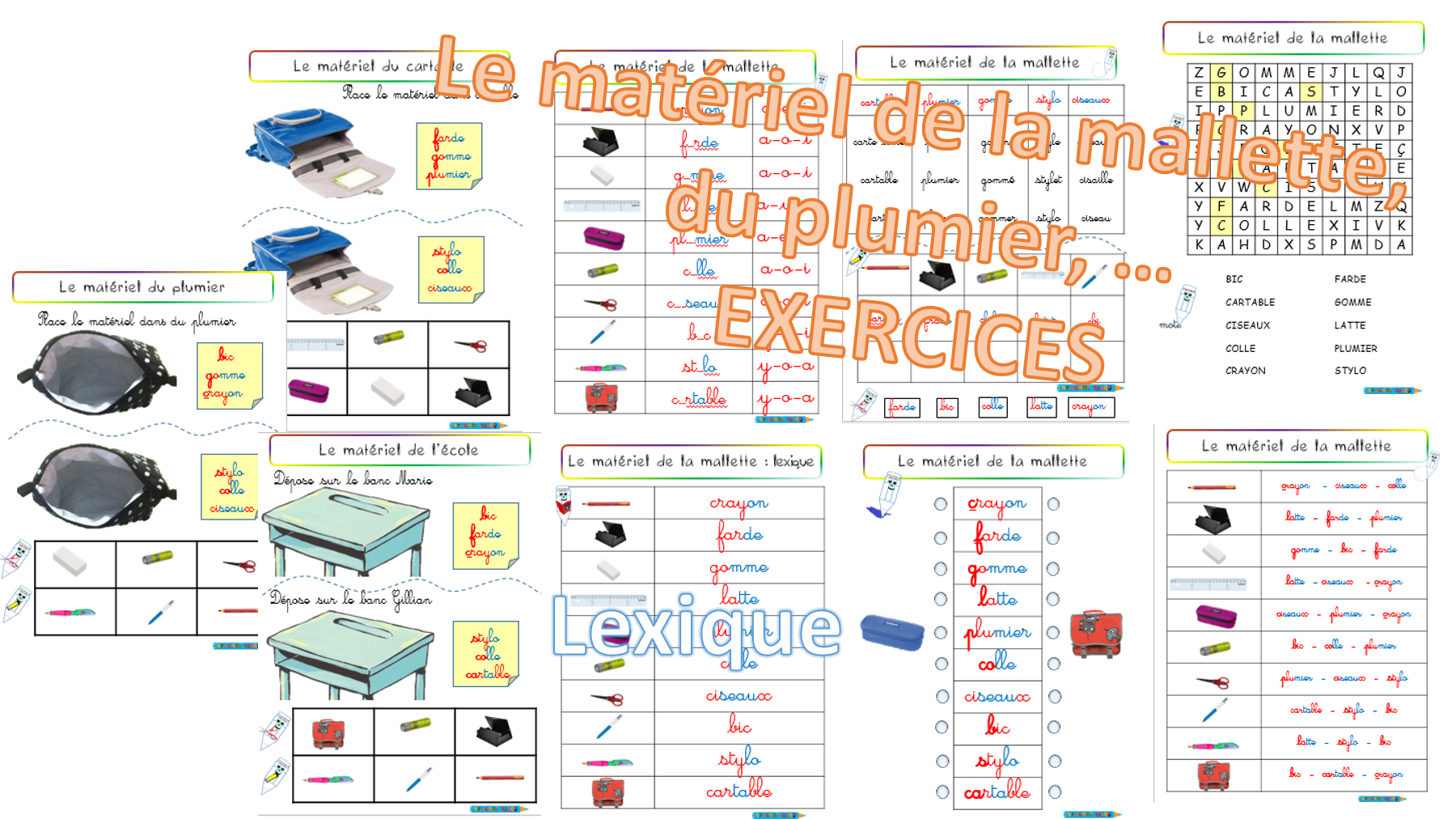 Exercices de lecture sur le matériel scolaire dysemoizazoo
